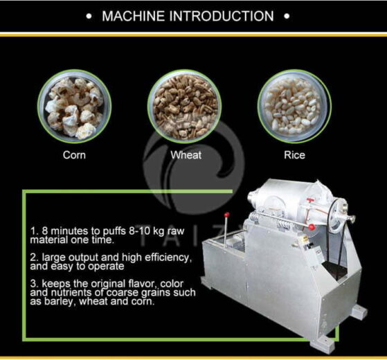 Airflow grain puffing machine | cereal puffing machine